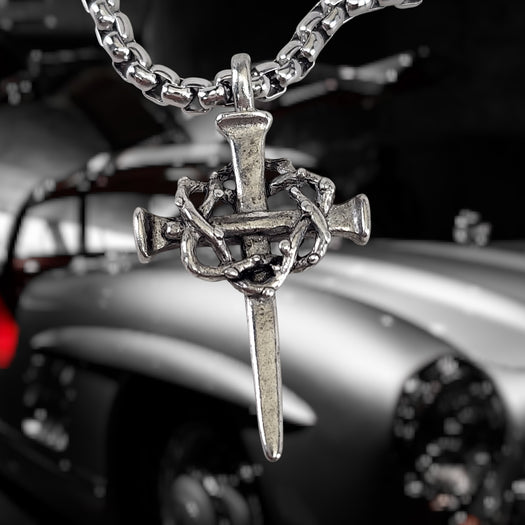 Nail Crown Cross On Heavy Box Chain – Forgiven Jewelry