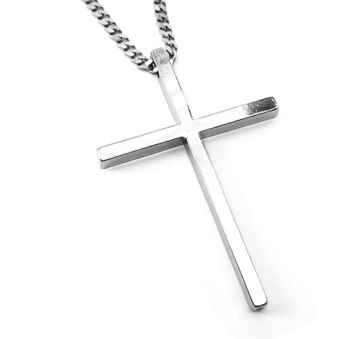 Cross Large Rhodium Finish Curb Chain Necklace – Forgiven Jewelry